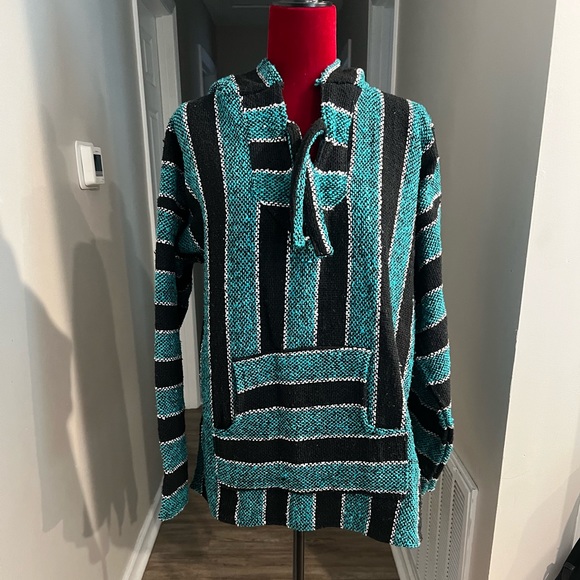 Sweaters | Black And Tealturquoise Baja Jacket Aka Drug Rug | Poshmark
